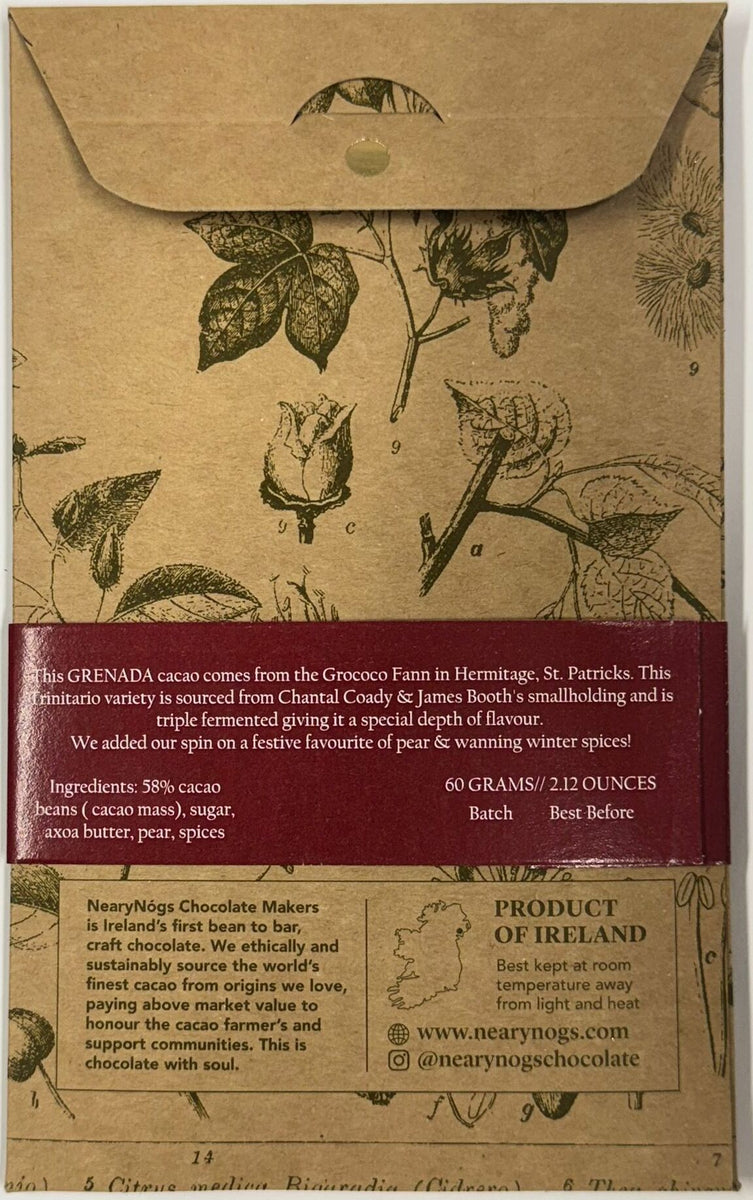 Grenada 58% with Pear and warming Spices. – NearyNógs Stoneground Chocolate